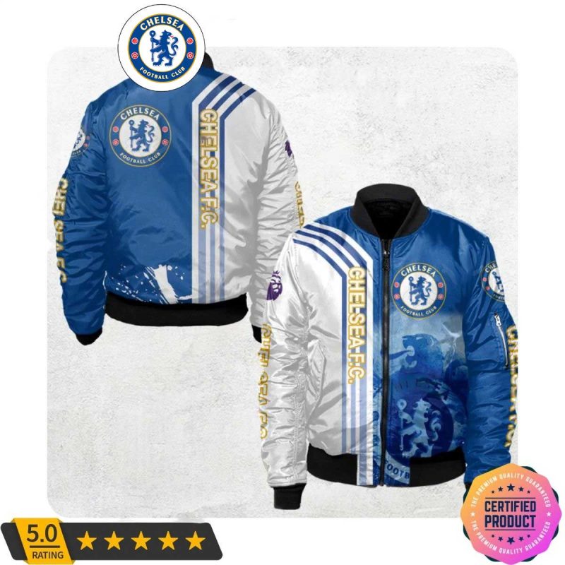 Chelsea FC Logo Blue White Bomber Jacket